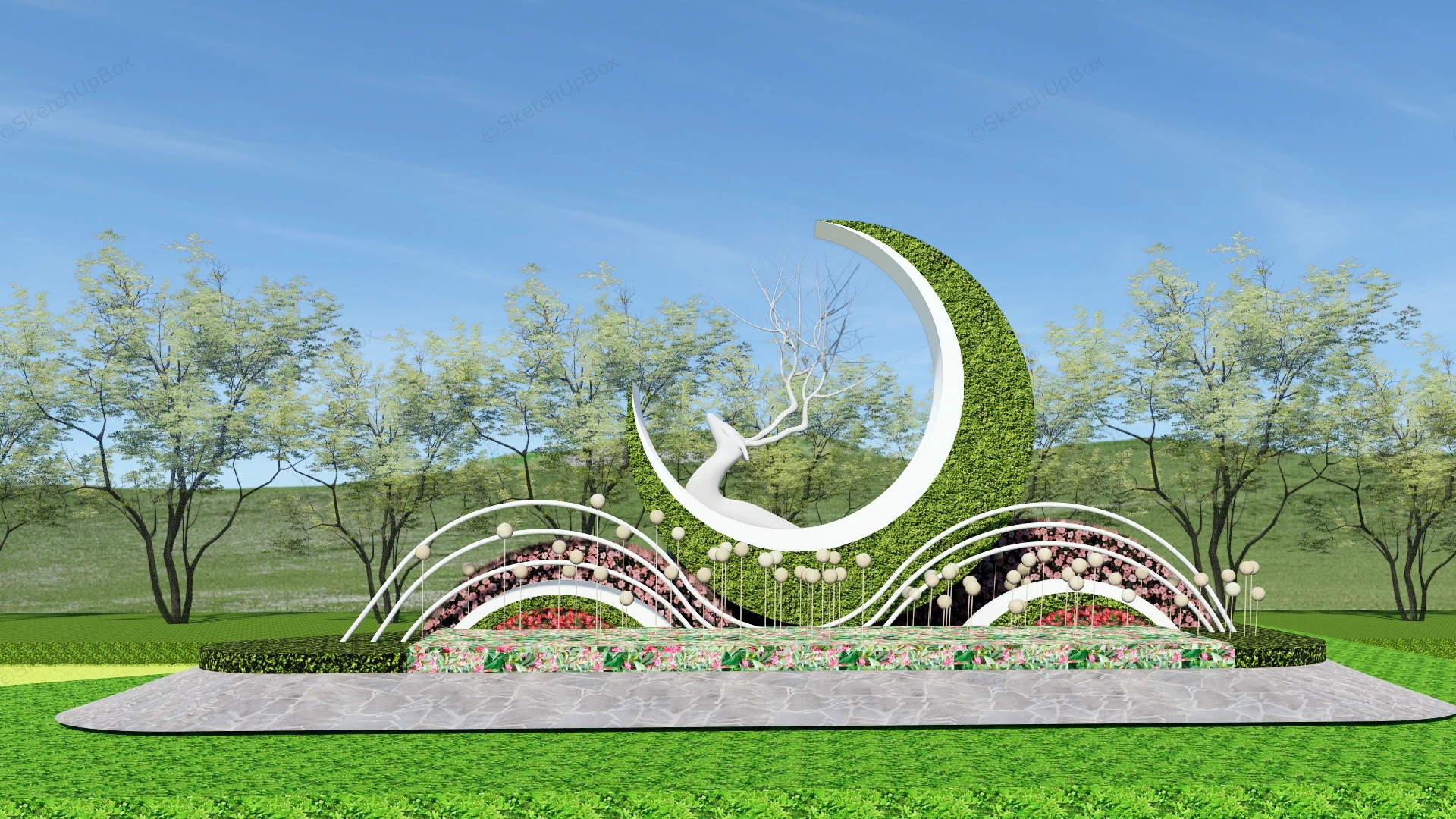 Deer Moon Art Installation SketchUp 3D Model skp File Download Deer Moon Art Installation SketchUp 3D Model skp File Download